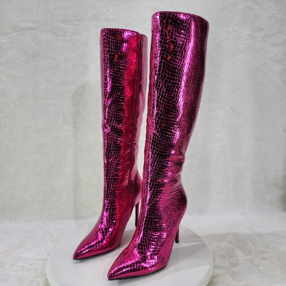 Mata Shoes | Shoes | Fuchsia Metallic Festive Pointy Toe Boots With 4 ...